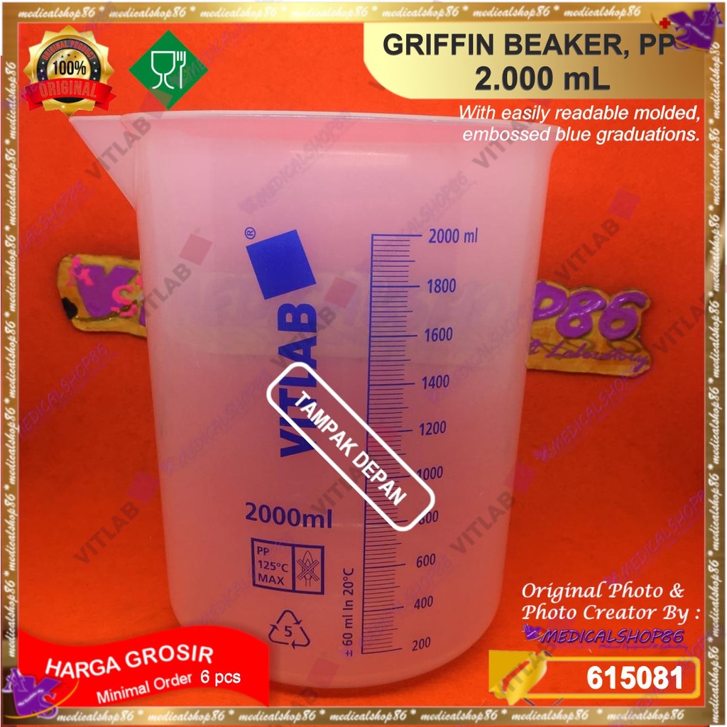 Jual BEAKER PLASTIK 2000ml / Griffin Beaker, PP, 2000ml - VITLAB | Shopee Indonesia