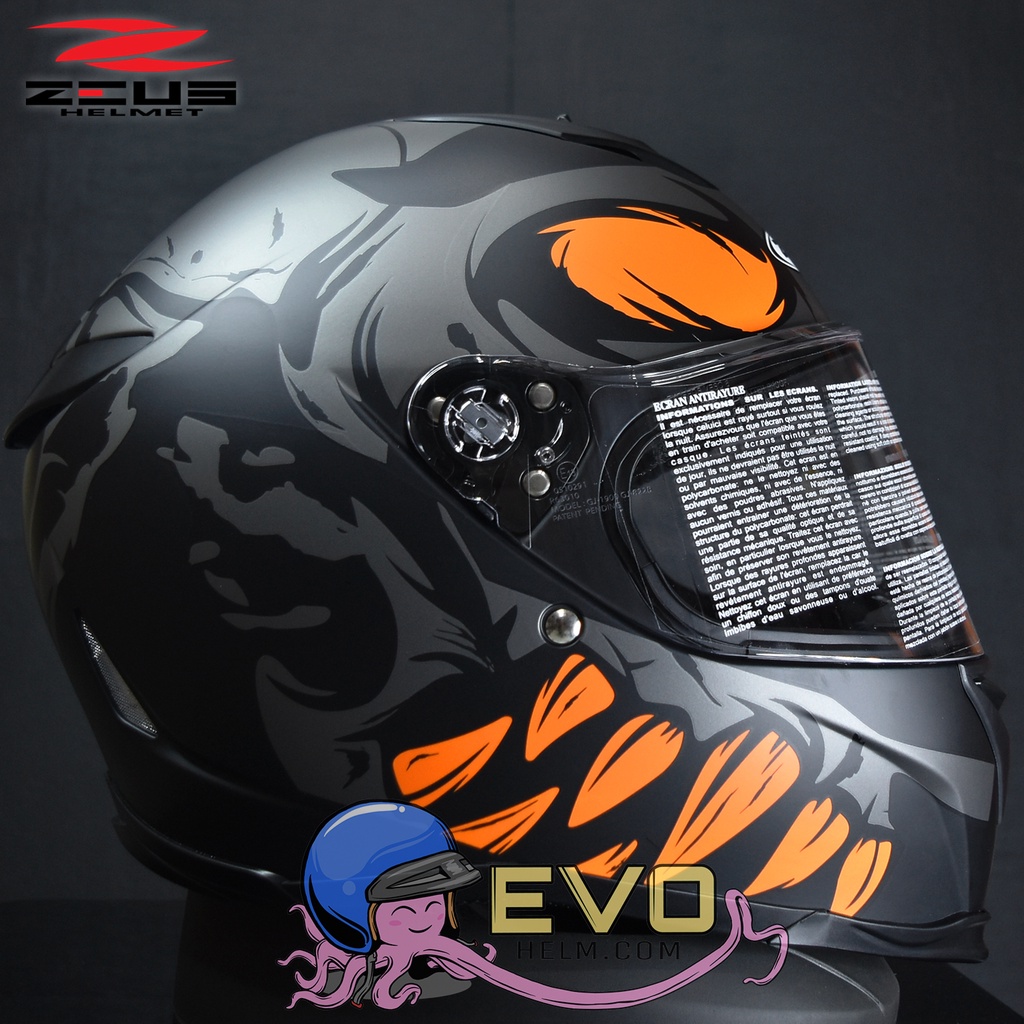 Jual ZEUS ZS- 822B MBLK AN27 ORANGE FULL FACE FLAT VISOR (FREE DARK ...