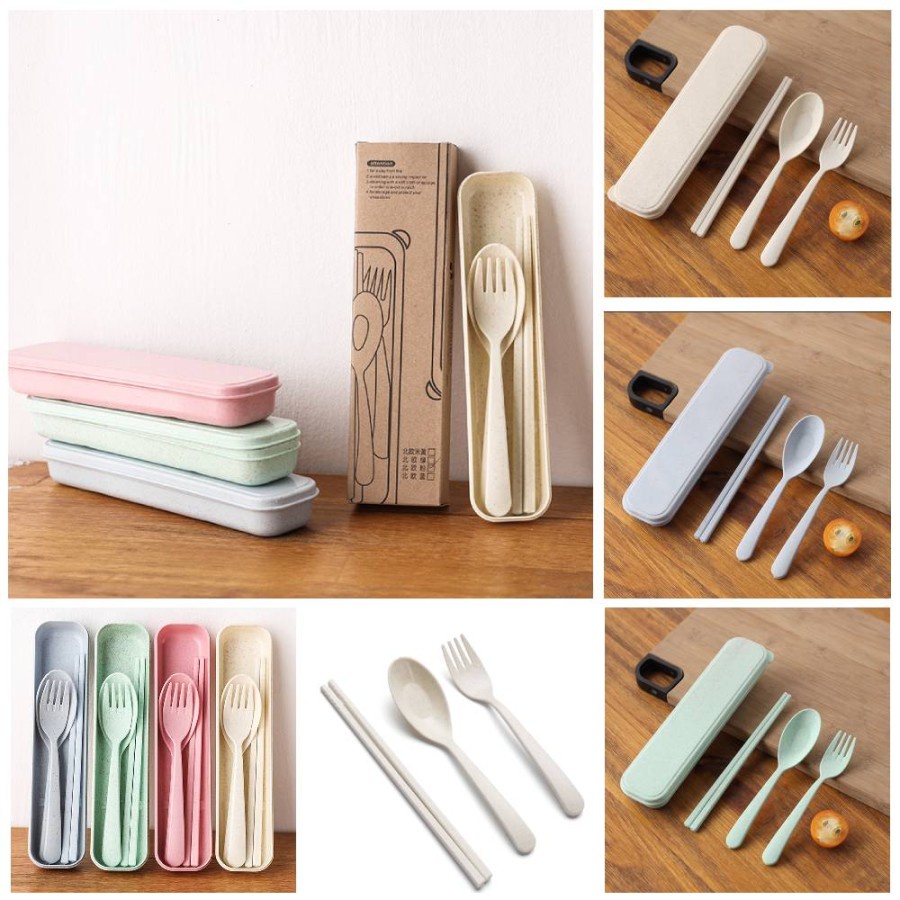 Jual Sendok Set Jerami 3in1 - Alat Makan set - Dapat kotak Penyimpanan ...