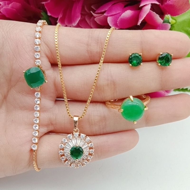 Jual Set perhiasan wanita permata giok hijo lapis emas impor terbaru ...