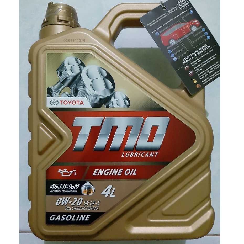 Jual TOYOTA OLI MESIN BENSIN TMO OIL SAE 0W-20 SN GF-5 FULL SYNTHETIC FORMULA 4 LITER | Shopee ...