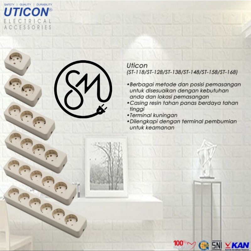 Jual Stop Kontak Uticon Terminal Kuningan 1 2 3 4 5 6 Lubang Arde | Shopee Indonesia
