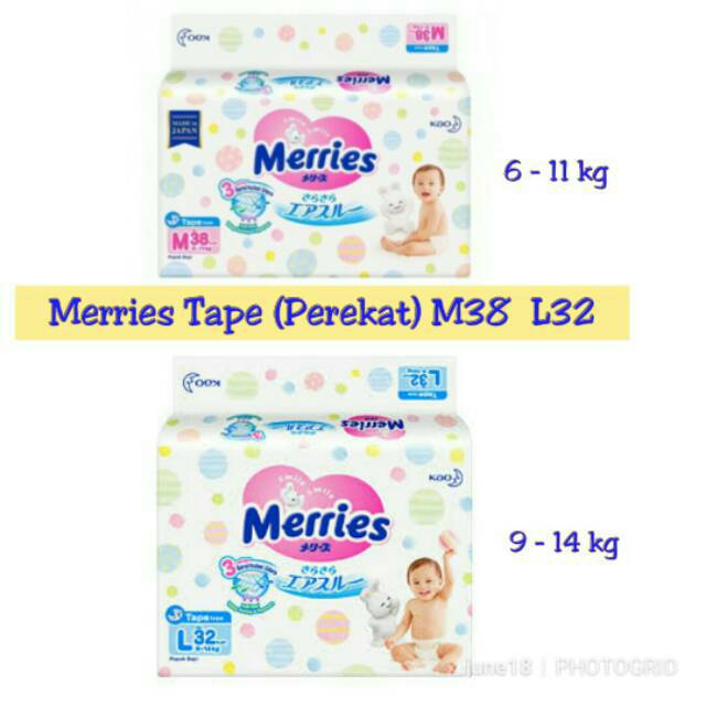 Jual Merries Premium Tape Perekat M 38 M38 L 32 L32 Popok Perekat Taped ...