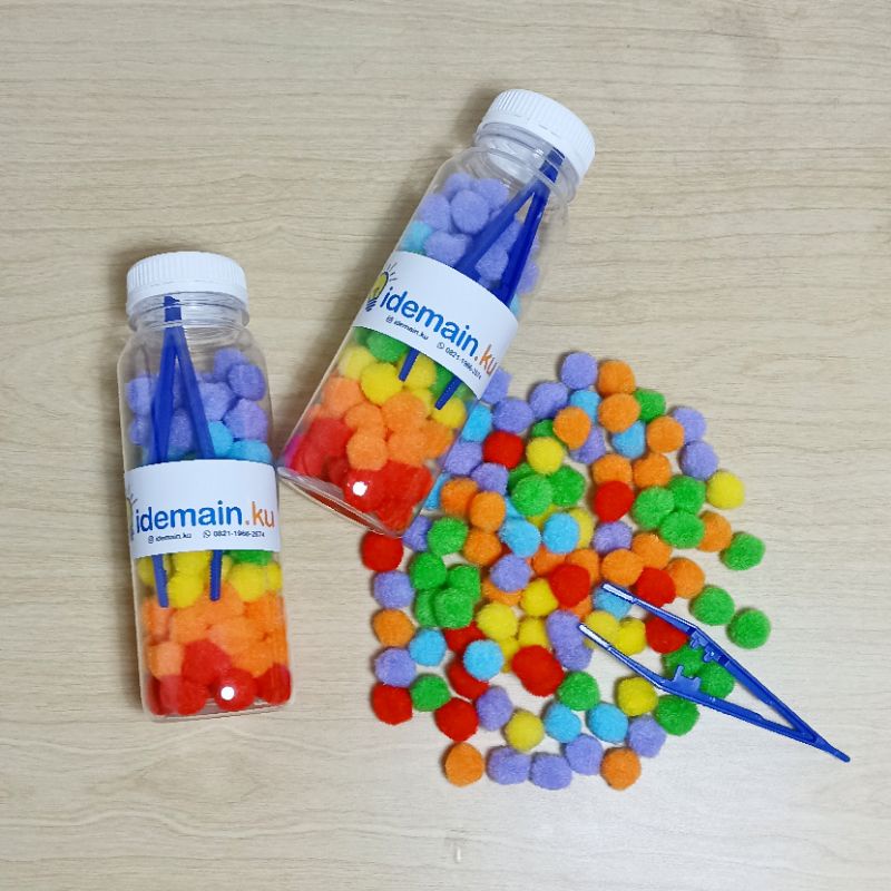 Jual 100 pcs Pompom 1,5 cm + Tweezer + Botol / Sensory Play | Shopee ...