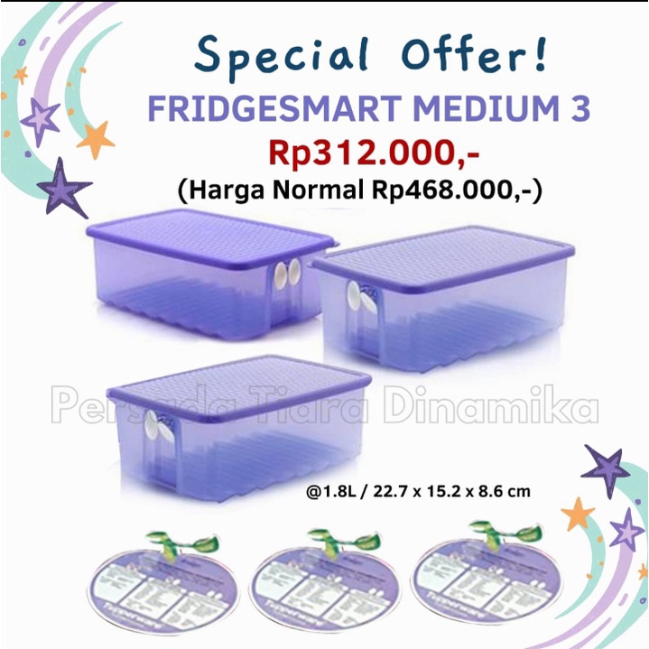 Jual TUPPERWARE FRIDGESMART MEDIUM 1,8L (3) - PENYIMPANAN BUAH DAN SAYUR | Shopee Indonesia