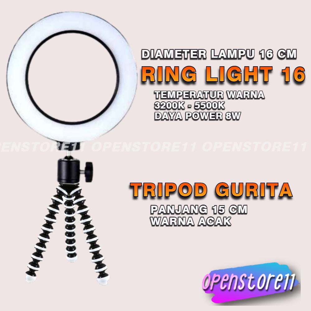 Jual Ring Light 16 plus Tripod Gurita Bulat For Selfie Vlogger and Livestreamer Halo Ringlight ...