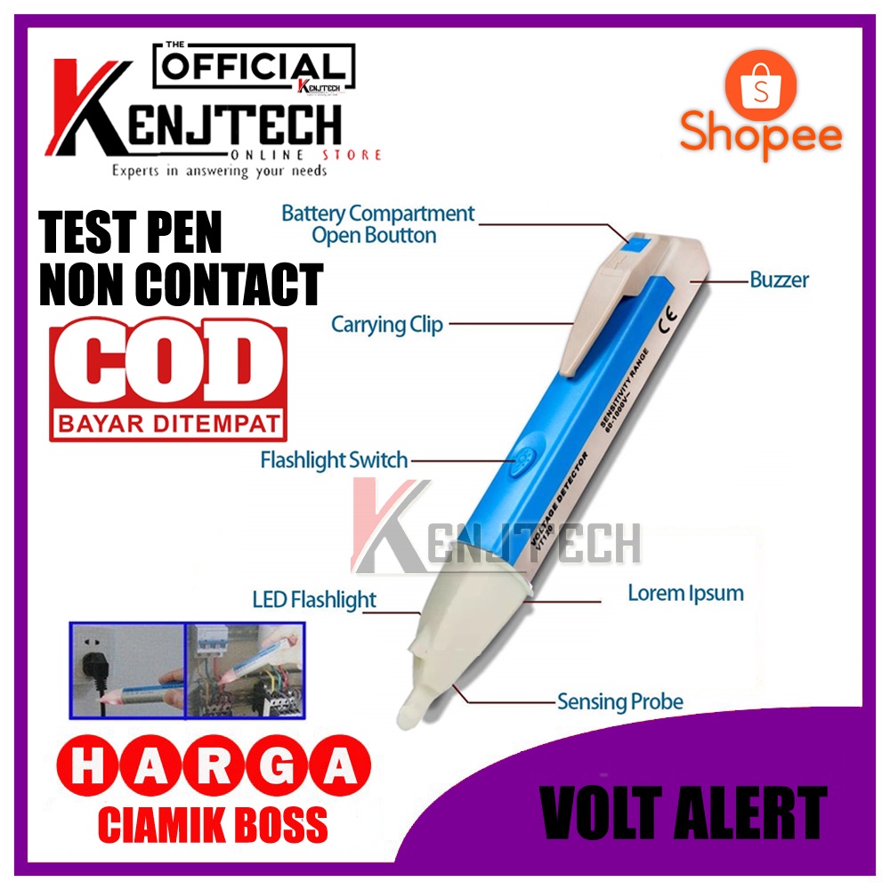 Jual Test Pen Tespen Non-contact AC Voltage Alert Detector 90V-1000V ...