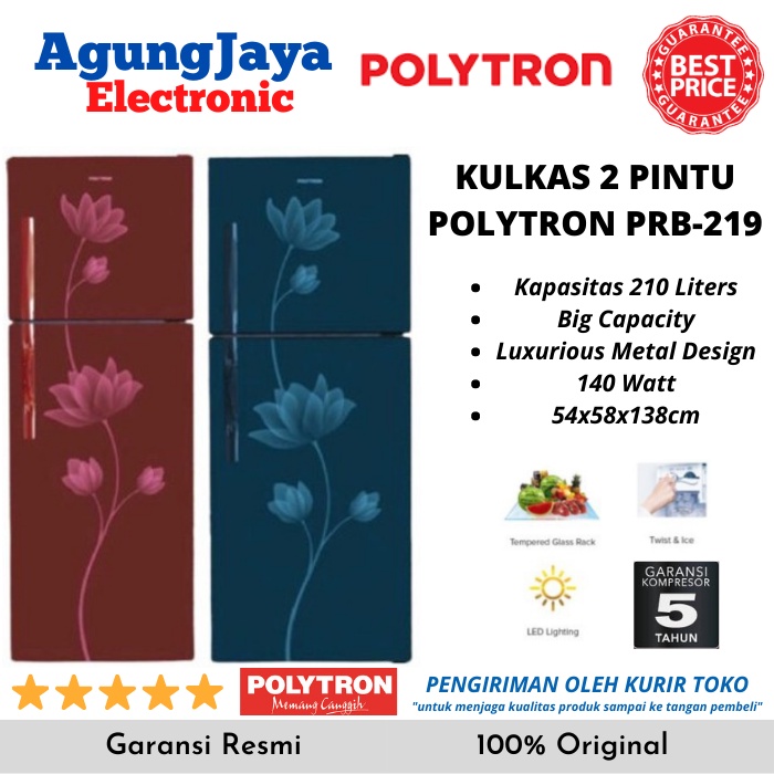 Jual KULKAS POLYTRON PRB-219 LEMARI ES 2 PINTU 210 LITERS NEW BELLEZA ...