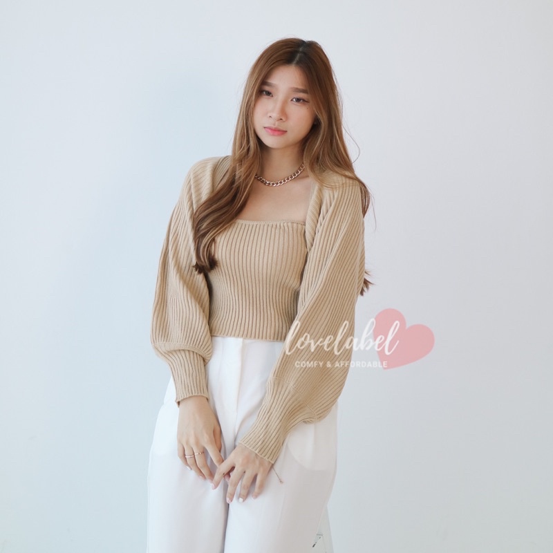 Jual Cora Knit Set Atasan Crop Korea Wanita Cardigan Tube Kemben | Shopee Indonesia