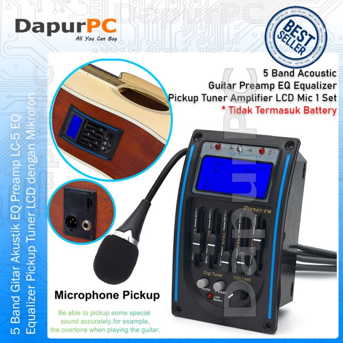 Jual EQ Preamp Amplifier Gitar Akustik 5 Band Equalizer LCD With ...