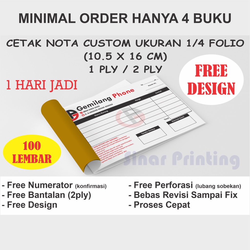 Jual CETAK NOTA CUSTOM UKURAN 1/4 FOLIO - NOTA KONTAN - BON - INVOICE - LAUDRY - SERVICE HP ...