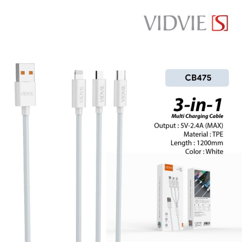 Jual KABEL DATA VIDVIE S-CB475 3IN1 GREY | Shopee Indonesia