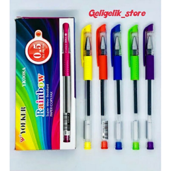 Jual (LUSIN) Pulpen Gel Yoeker 008A Rainbow / Pen Gel / Pena Gel Tinta ...