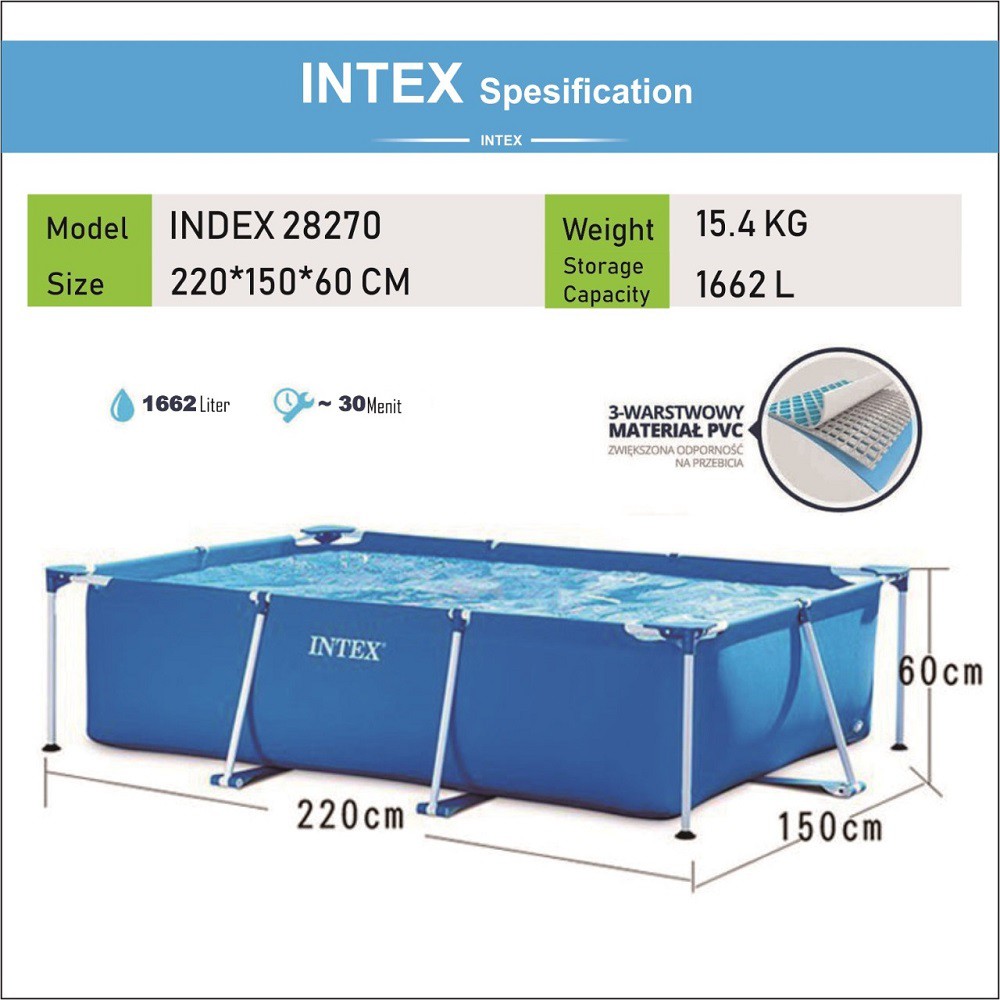 Jual kolam renang Dewasa anak Rectangular frame tanpa pompa BESTWAY ...