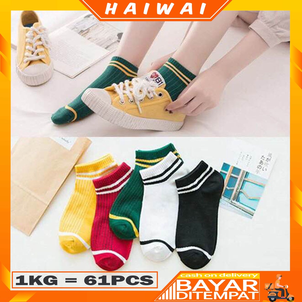 Jual (CUCI STOK) HaiWai COD (07) KAOS KAKI STRIP DUA KOREA / KAOS KAKI ...