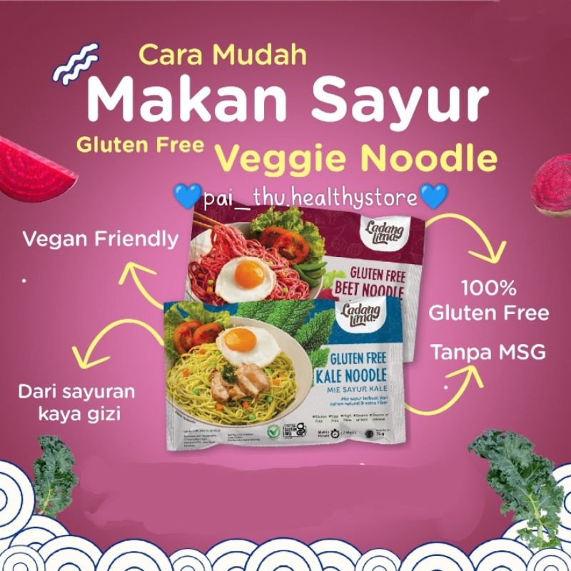 Jual Mie Sehat Veggie Noodle Ladang Lima-Mie Sayur- Mie Kale Noodle/Beet Noodle + Bumbu "GLUTEN ...