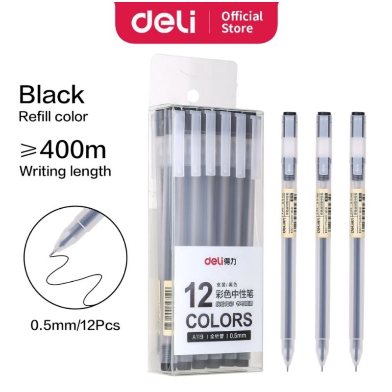 Jual Deli Gel Pen A119 Pulpen Hitam 0.5mm ( Deli Gel Pen Needle tip ...