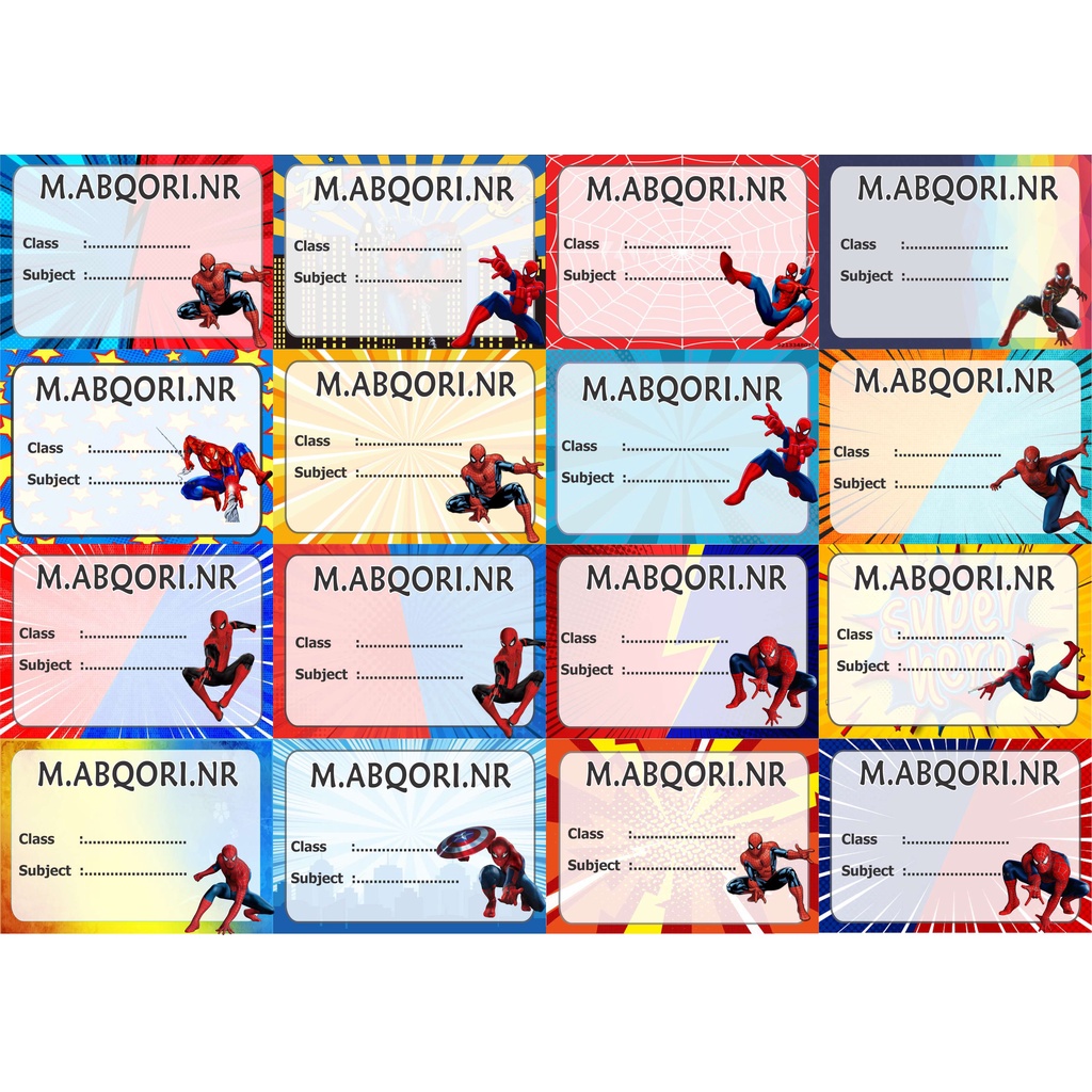 Jual Spiderman Label stiker buku nama kelas mapel custom | Shopee Indonesia