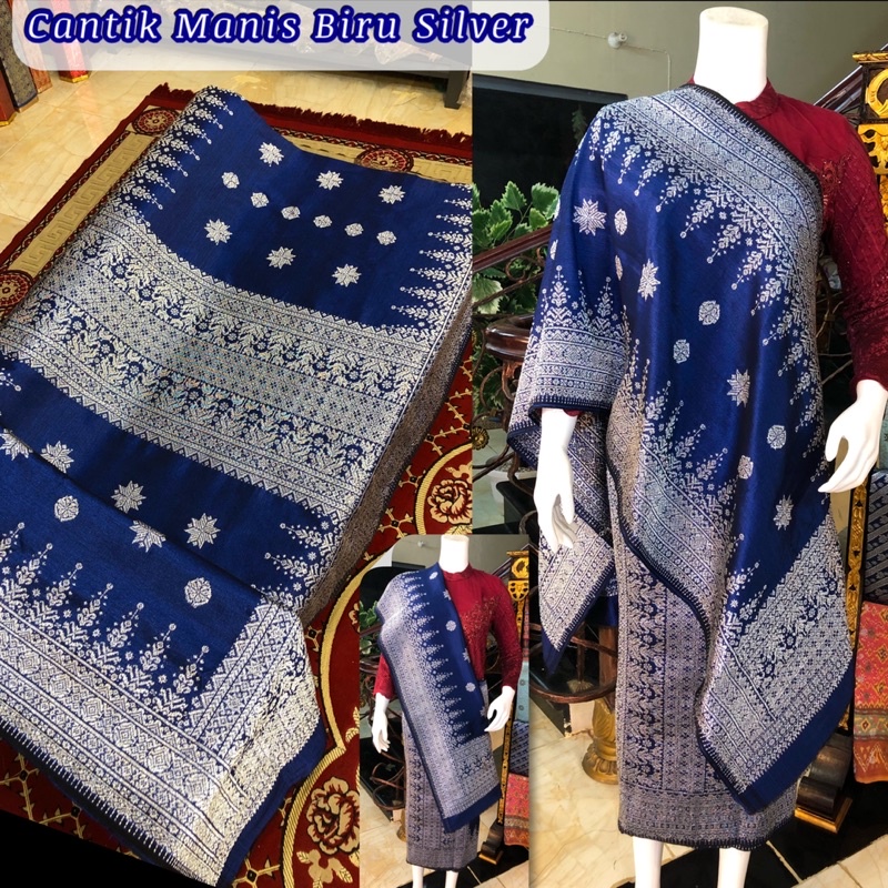 Jual Songket Cantik Manis Premium Biru Silver/songket tenun asli ...
