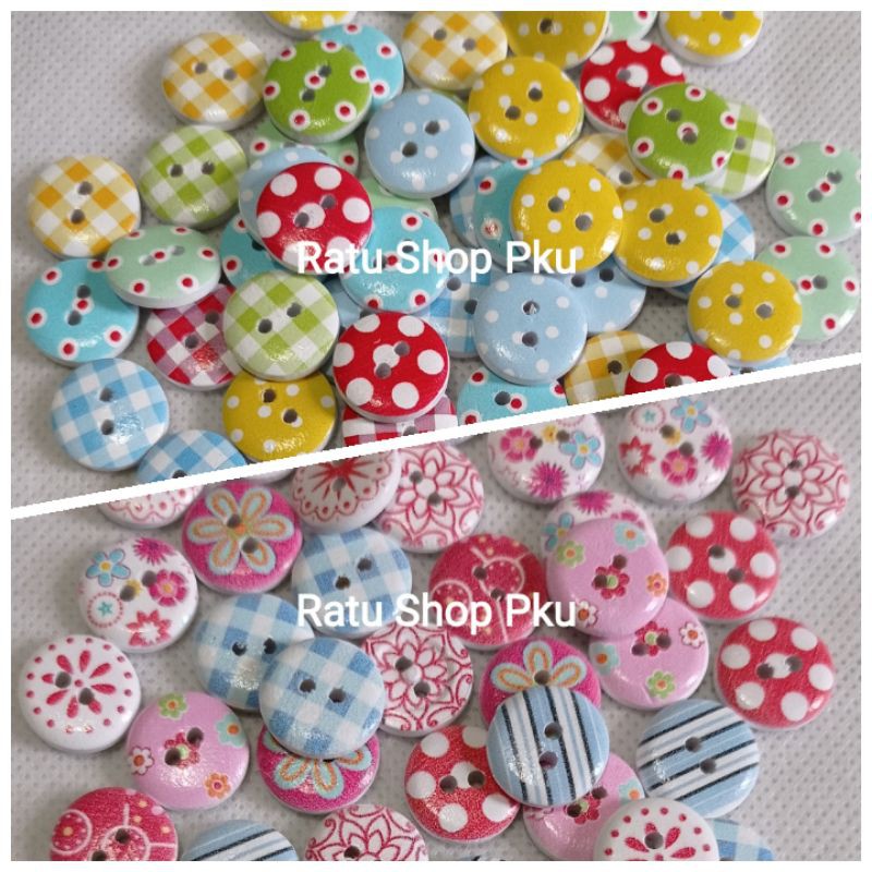 Jual Kancing Motif Kayu Hias Asesoris Warna Warni Cantik 1,5 cm ...