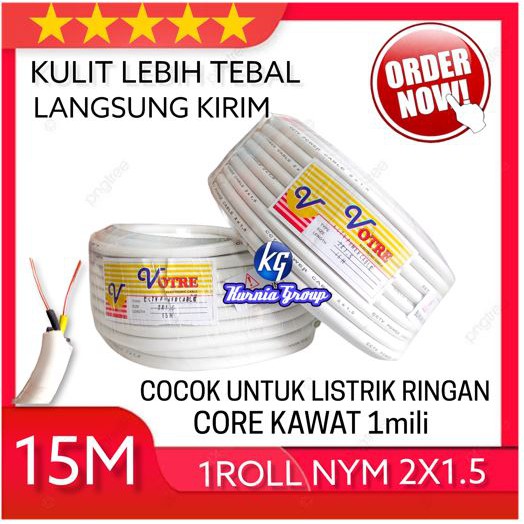 Jual Kabel NYM 2x1.5 Listrik 1Roll 15 Meter Kawat Tunggal 2 Jalur Electrical Cable Putih Nym Per ...