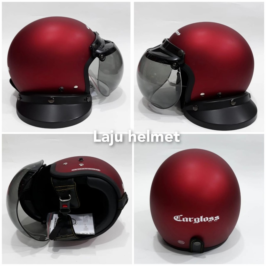 Jual HELM CARGLOSS CARGLOS RETRO RED MAROON DOFF KACA CEMBUNG | Shopee ...