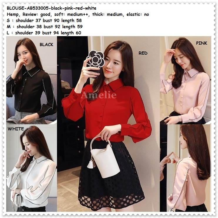 Jual Baju Atasan Kemeja Wanita Korea Import AB533005 Hitam Putih Pink Merah | Shopee Indonesia