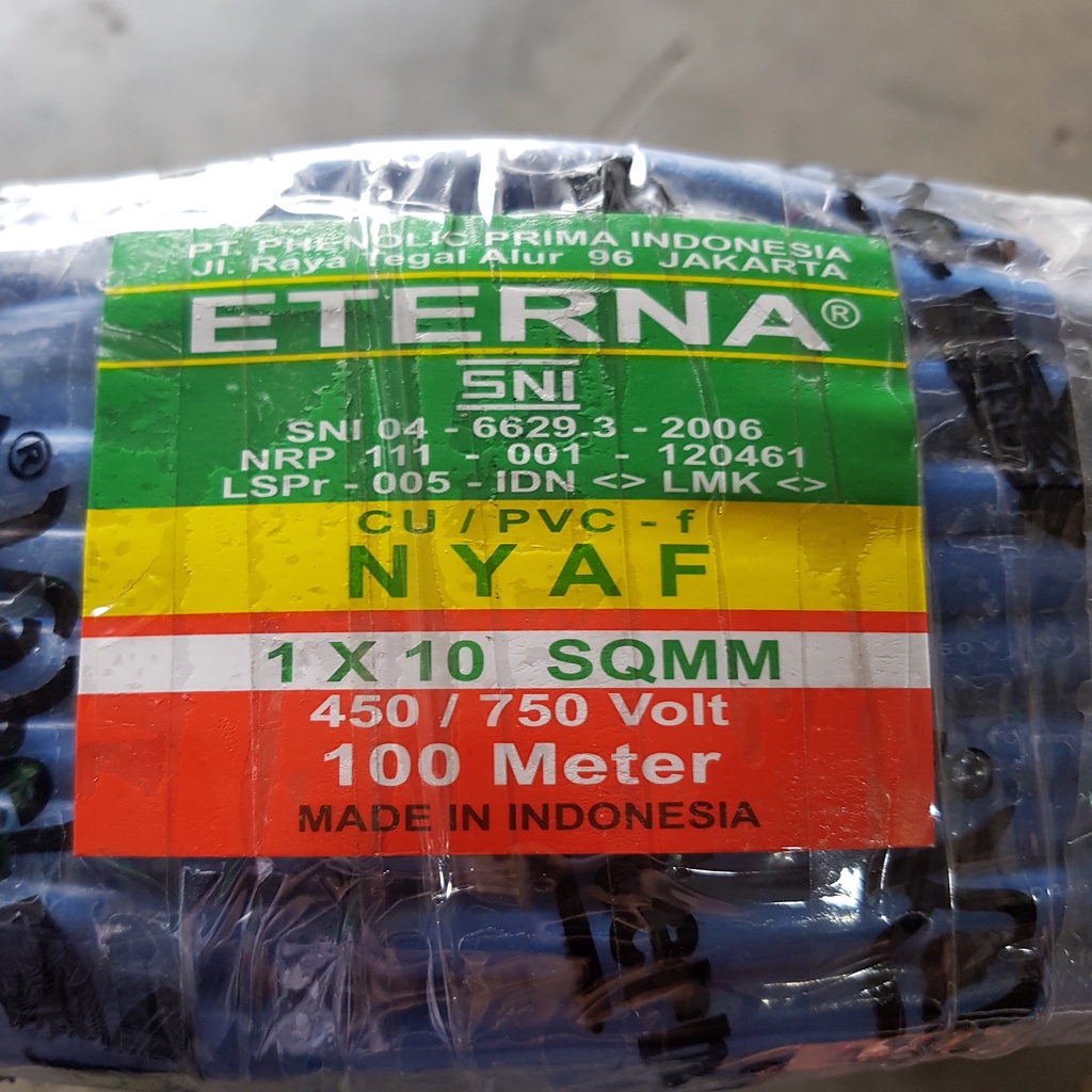 Jual ETERNA NYAF 10 MM ( 100M ) / KABEL LISTRIK SERABUT TEMBAGA AF 10MM ( 100 METER ) BIRU HITAM ...
