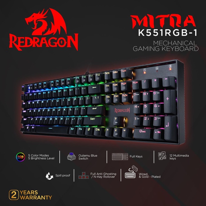Jual Redragon Gaming Keyboard Mechanical RGB MITRA - K551RGB | Shopee ...
