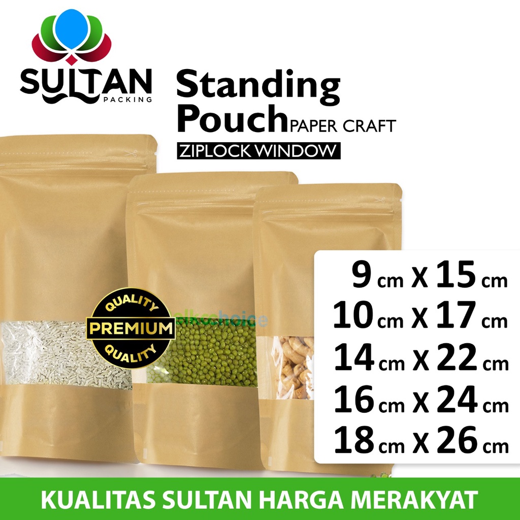 Jual Standing Pouch Kraft Paper Window Ziplock Sealer Kemasan Makanan ...