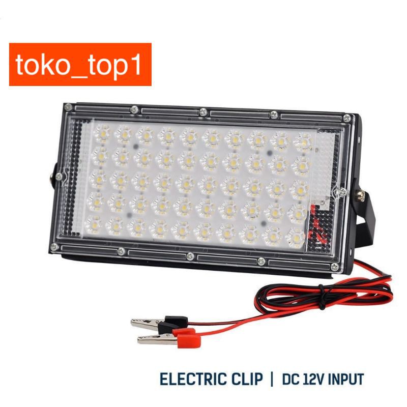 Jual Lampu Led Sorot 12v dc 50w putih Kap Big Power Floodlight DC 12V 50W + Kabel jepit aki 1.5m ...