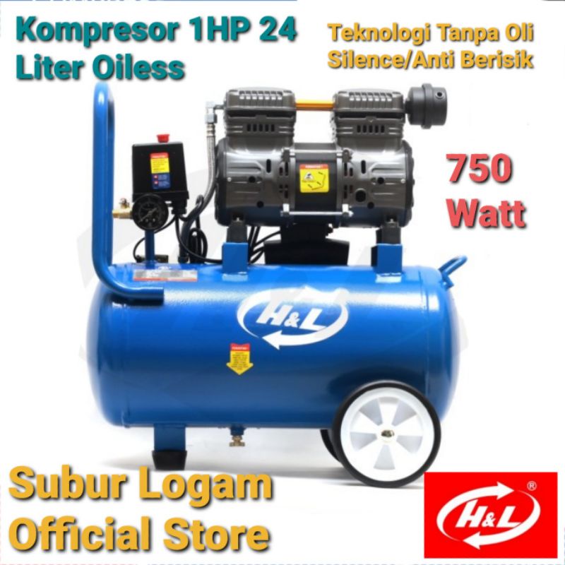 Jual H&L Kompresor 1 HP 24 Liter Oiless Tanpa Oli Anti Berisik N1HP ...