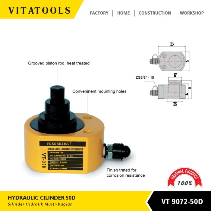 Jual Silinder Hidrolik Multi-bagian - HYDRAULIC CILINDER 50D | Shopee ...