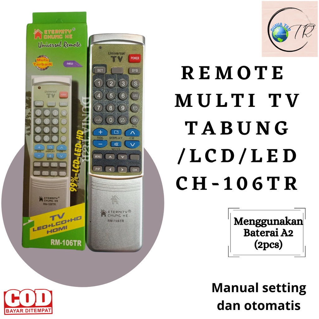Jual Remot Remote Multi TV Tabung LCD LED CH 106 TR SERBAGUNA bisa untuk berbagai merk TV Tabung ...