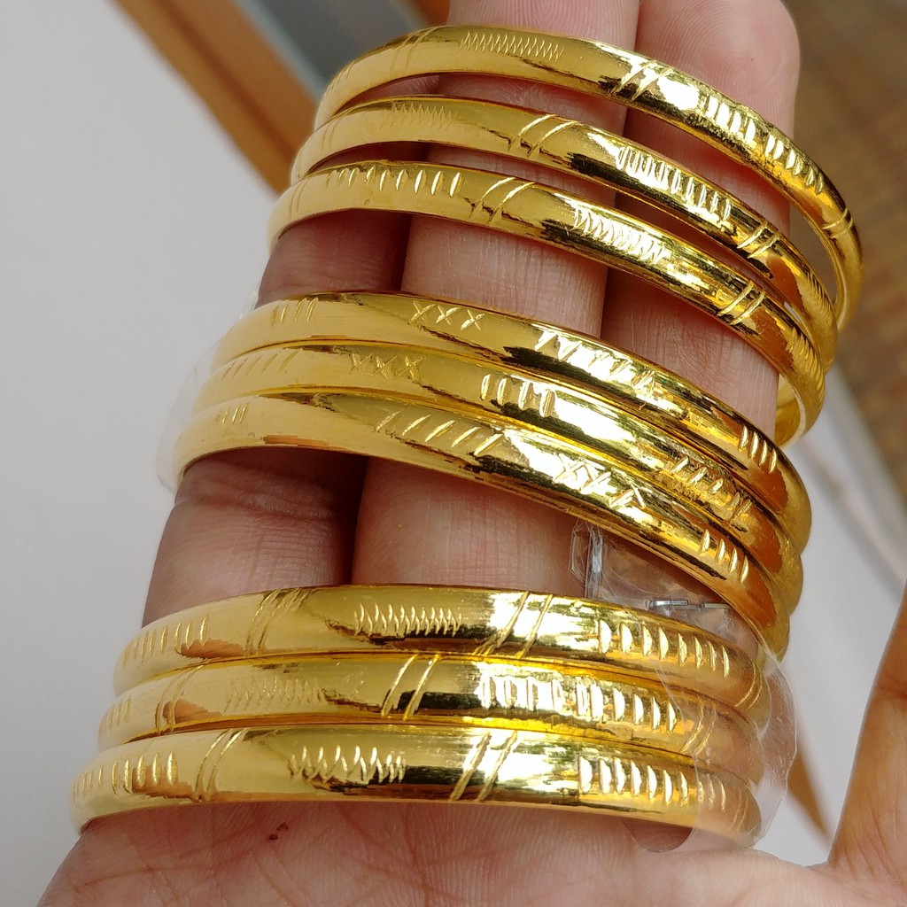 Jual Gelang Keroncong Pipih Lebar Lapis Emas Asli Isi 3 | Shopee Indonesia
