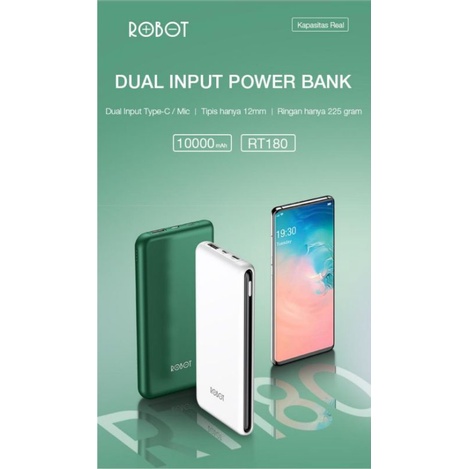 Jual Power bank Robot RT180 10000mAh original 100% warna hijau putih ...
