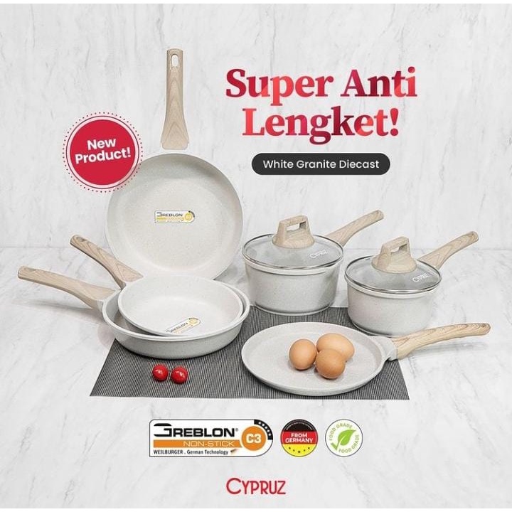 Jual Cypruz White Diecast Granite Greblon Frying Pan Saucepan Mpasi ...