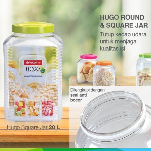 Jual Hugo Square Jar 6Liter PP-53 Toples Kerupuk Udang Kedap Udara Lion ...
