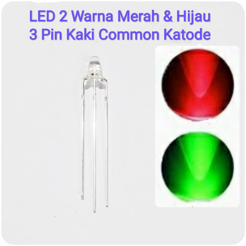 Jual LED 3mm 5mm 3 Kaki Pin Dua Warna Merah Hijau Common Katode | Shopee Indonesia