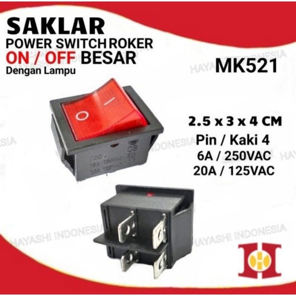 Jual Saklar Power Switch ON OFF Roker Besar 4 Pin Kaki Dengan Lampu ...