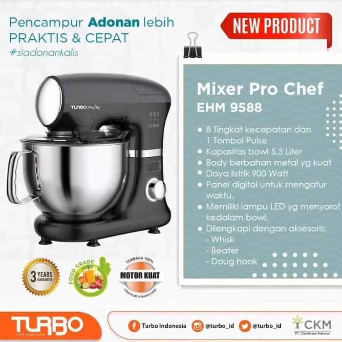 Jual Turbo Pro Chef Mixer Com EHM-9588 (5,5 Liter/1 Kg Adonan) Stand ...