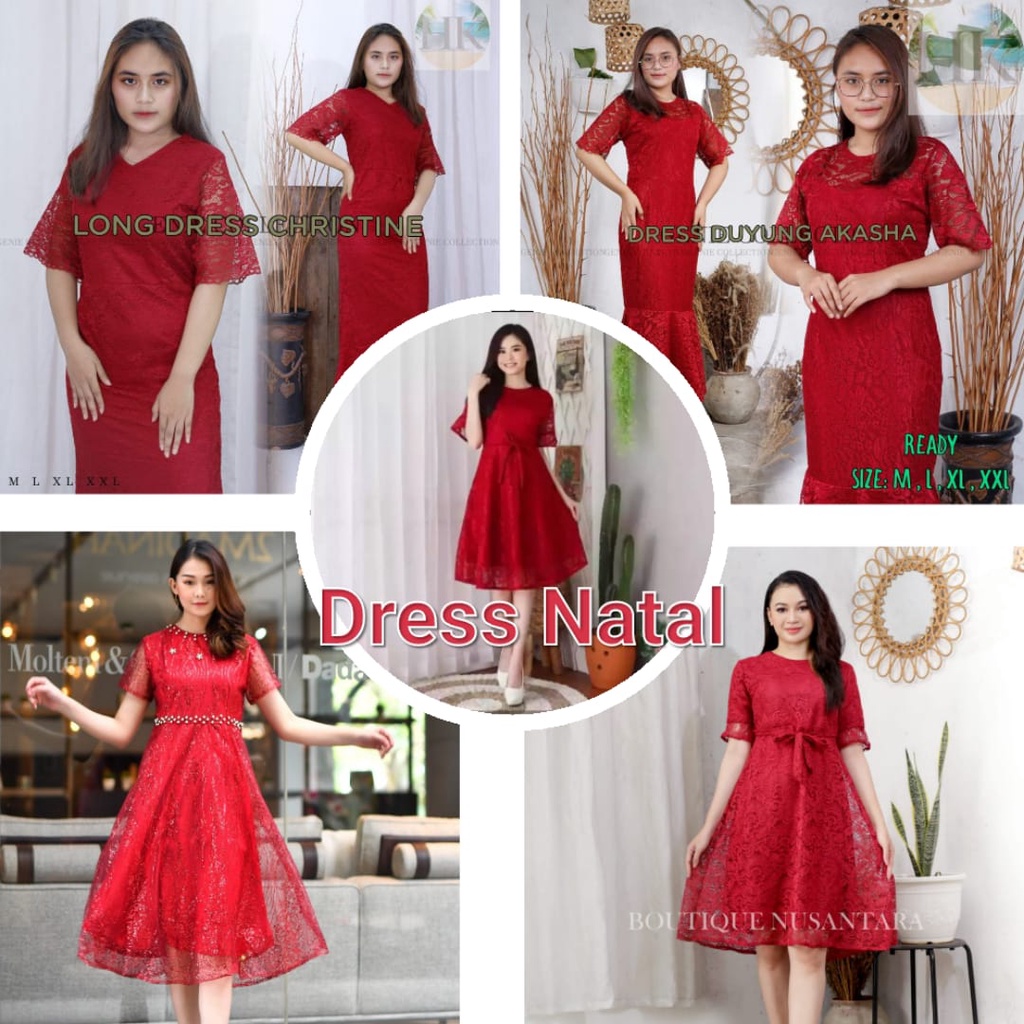 Jual Midi Dress Code Brokat Paskah Natal Imlek Pesta Brukat Wanita ...