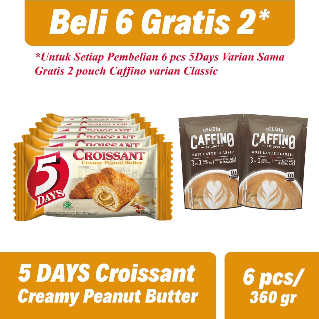 Jual 5 Days Croissant Creamy Peanut Butter Roti [60 g] - Beli 6 Gratis ...