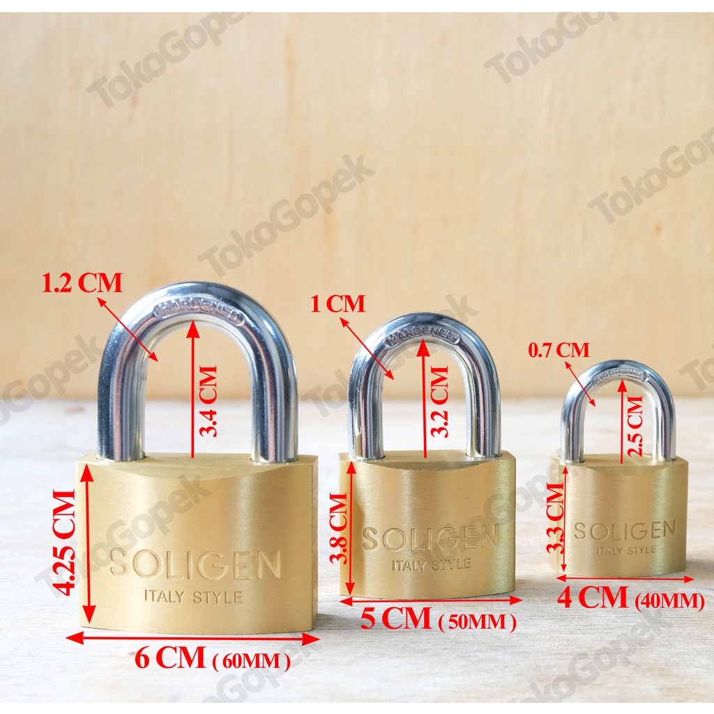 Jual SOLIGEN Gembok Pendek Kuningan 40mm 50mm 60mm Gembok Pagar/Pintu ...