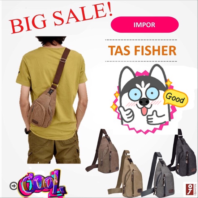 Jual Tas selempang simple pria laki cowok fisher bag tas kanvas ringkas ...