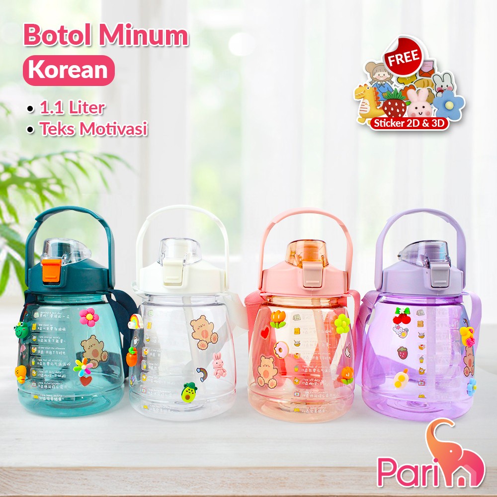 Jual Botol Motivasi Transparan 1.1 Liter Botol Viral Free Sticker 2D ...