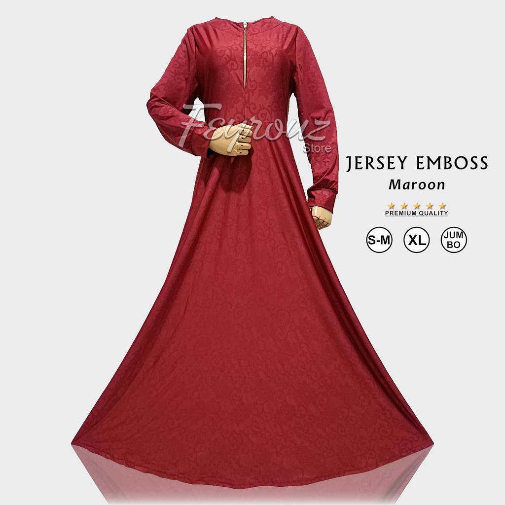 Jual Gamis Dress Jersey Motif Emboss Relief Merah Maroon Marun Size M ...