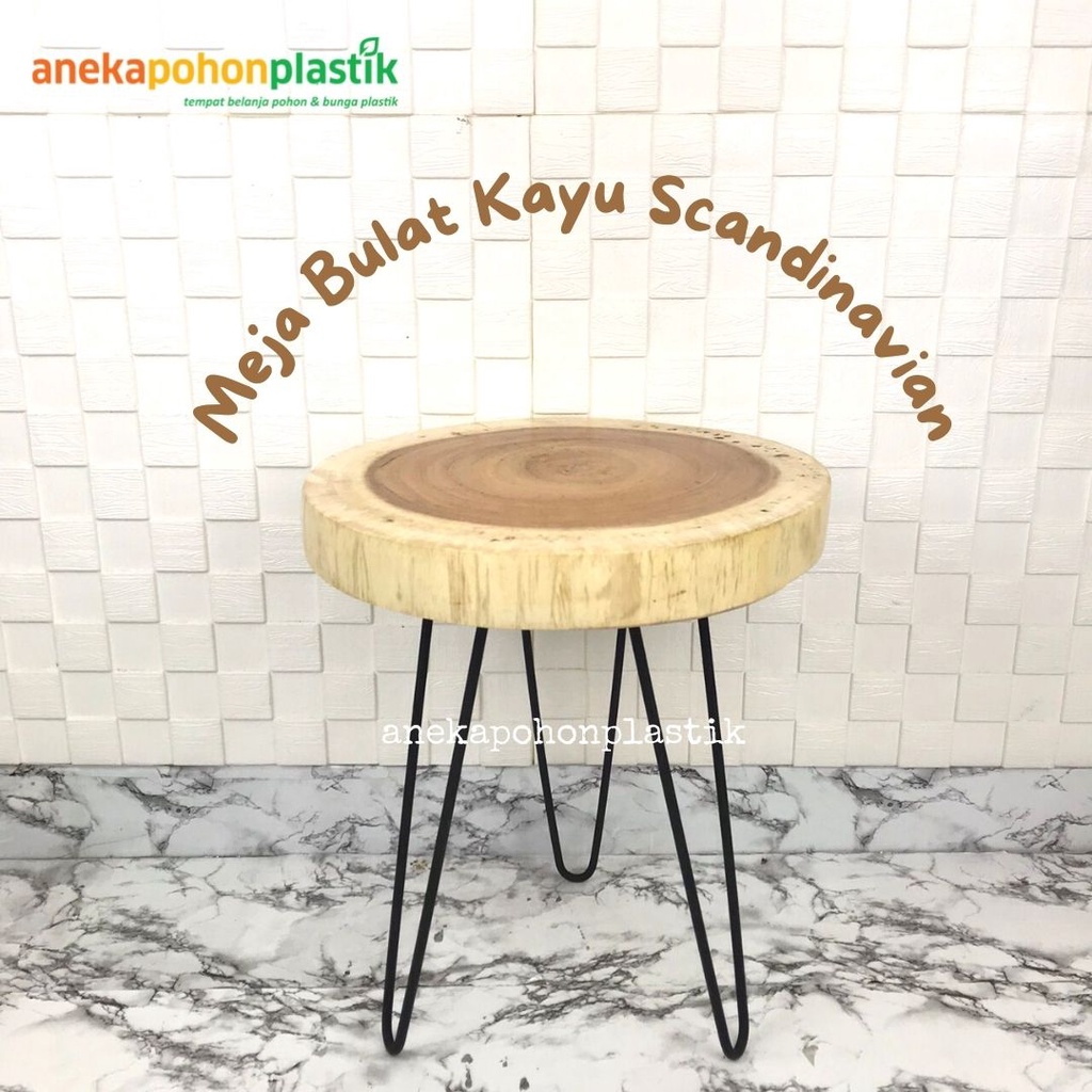 Jual Meja Aesthetic Meja Scandinavian Bulat Kayu Kaki Besi Dekorasi ...