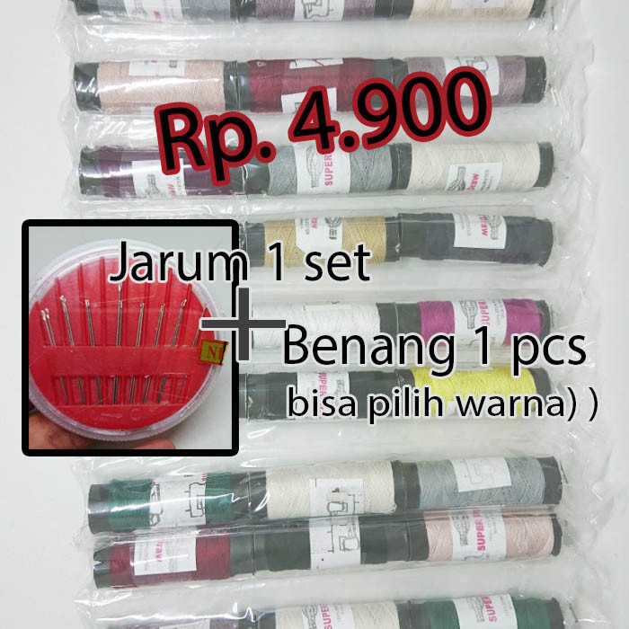 Jual Paket 1 Set Jarum Jahit Berbagai Macam Ukuran dan 1 Pcs Benang ...