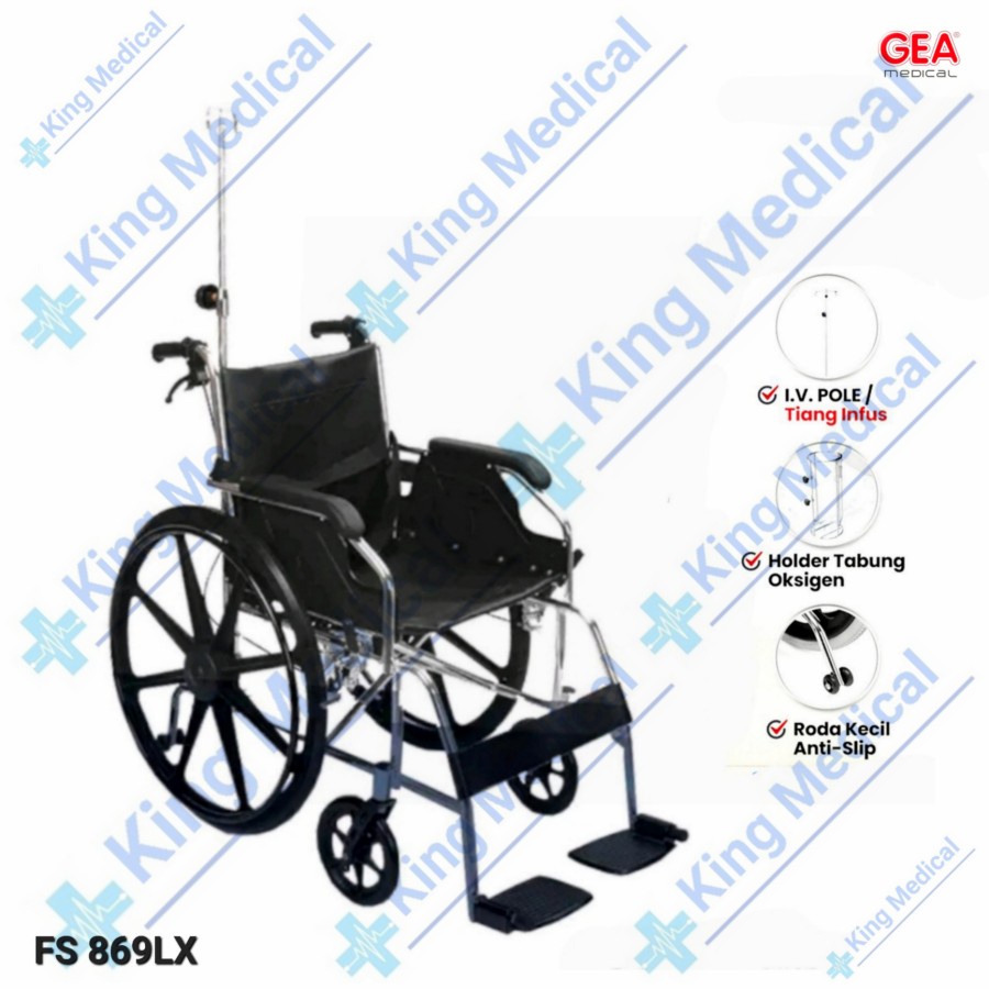 Jual Kursi Roda Standard Alumunium GEA FS 869LX +Tiang Infus GEA FS 869 ...